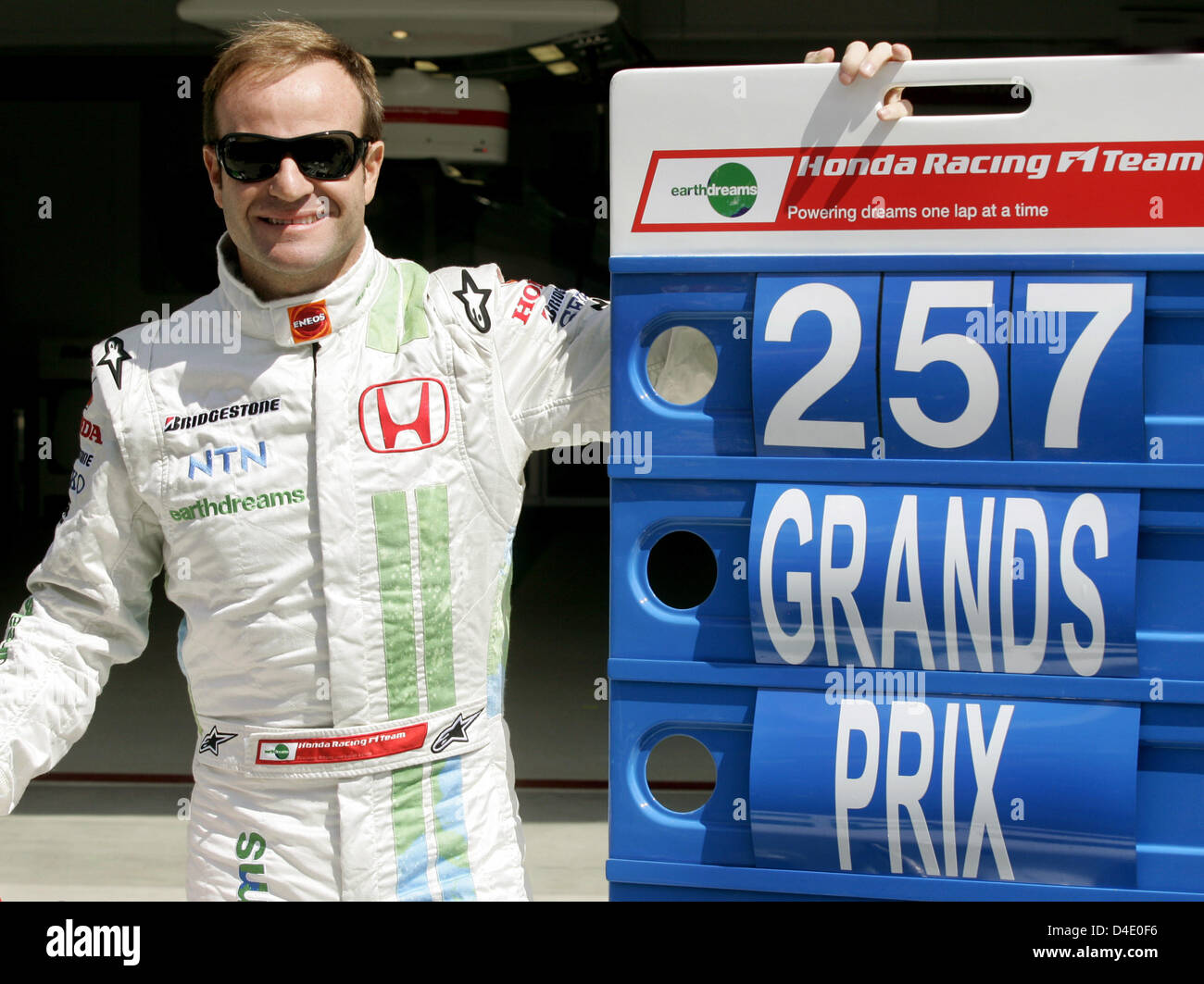Brazilian Formula One driver Rubens Barrichello of Honda F1 poses with ...