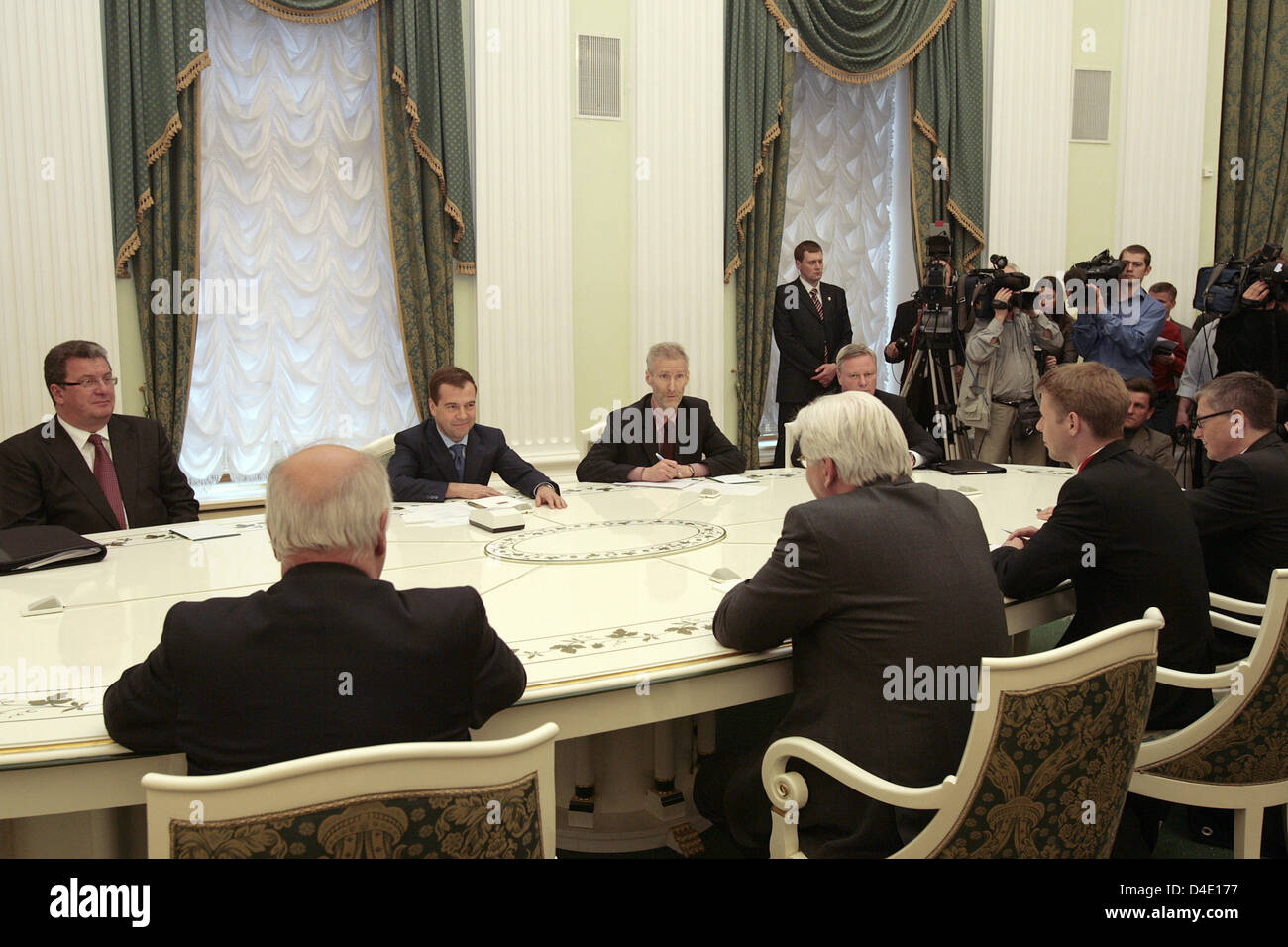 New-elected Russian President Dmitry Medvedev (back C) receives German ...