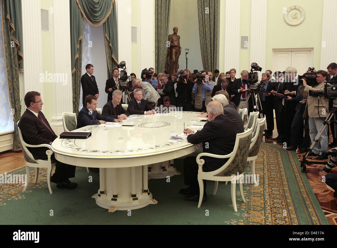 New-elected Russian President Dmitry Medvedev (2-L) receives German ...