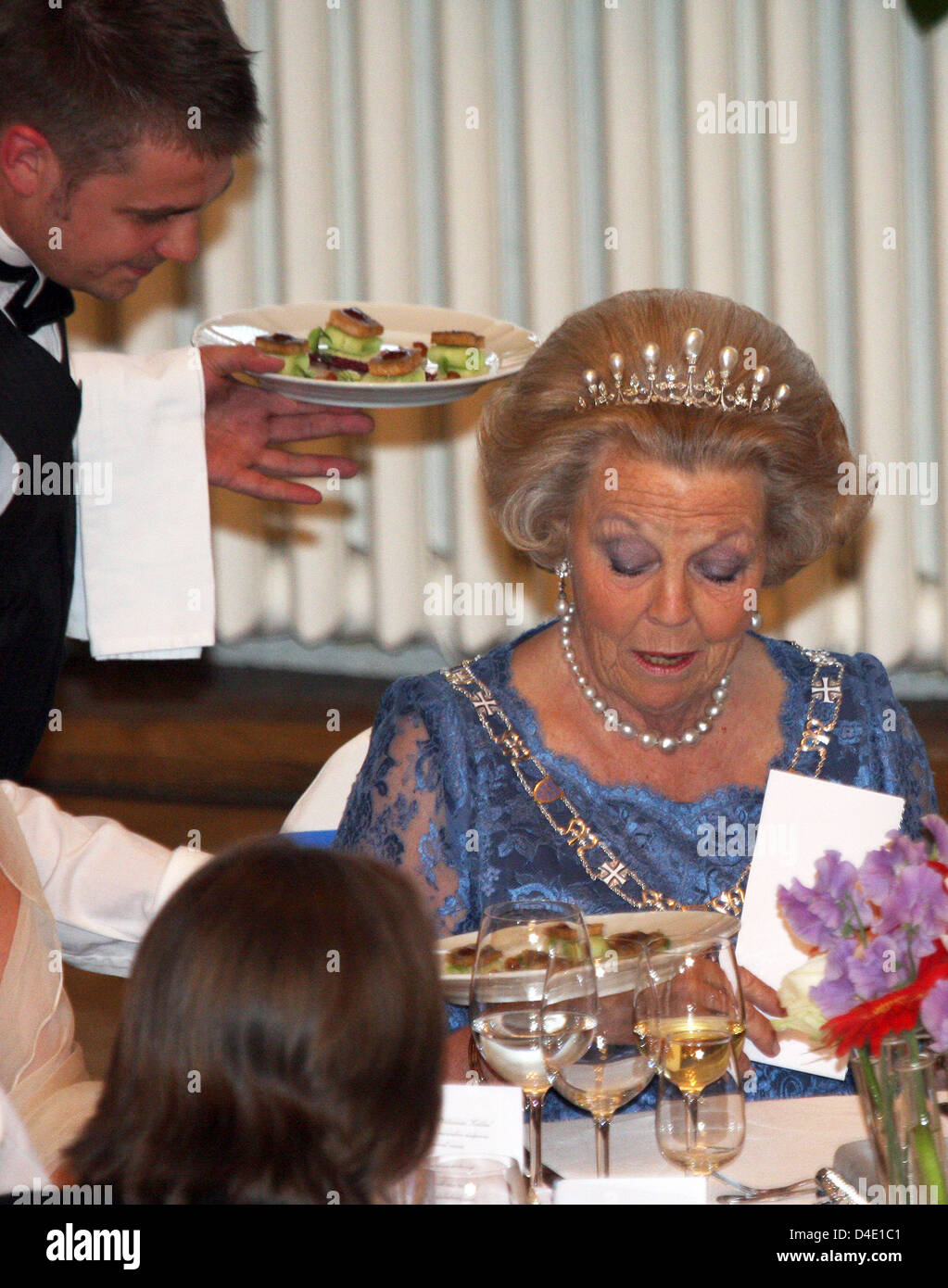 Queen Beatrix of the Netherlands seen at a gala dinner during her three ...