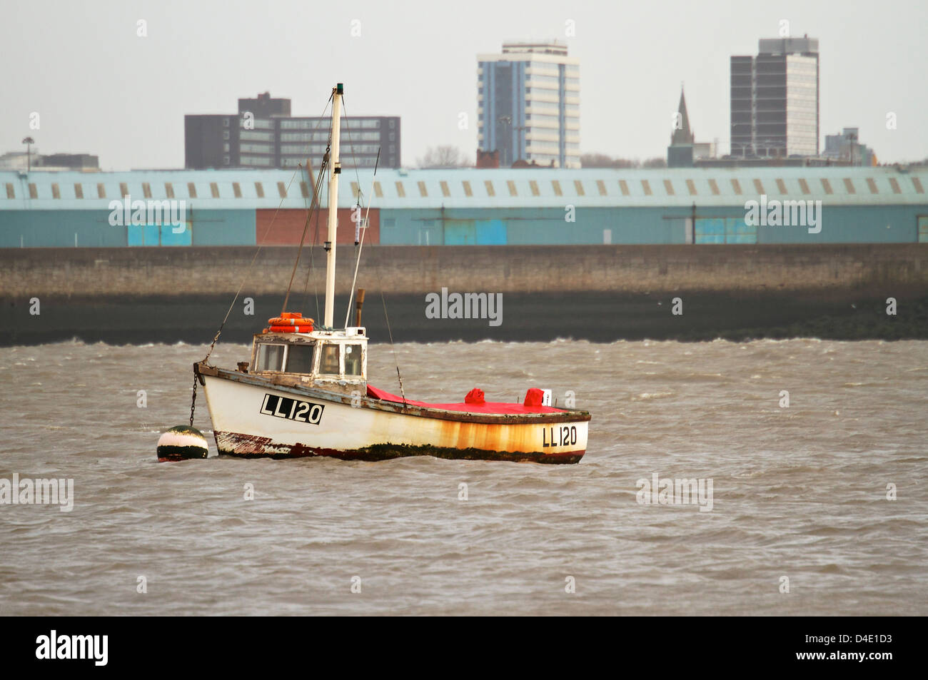 small fishing boat in river Mersey.New Brighton, Merseyside, England UK ...