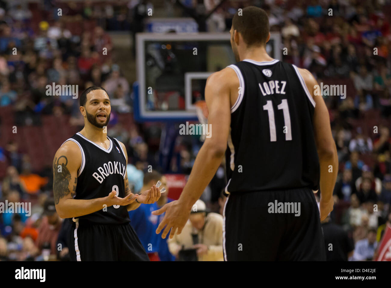 March 11, 2013: Brooklyn Nets point guard Deron Williams (8) talks with ...