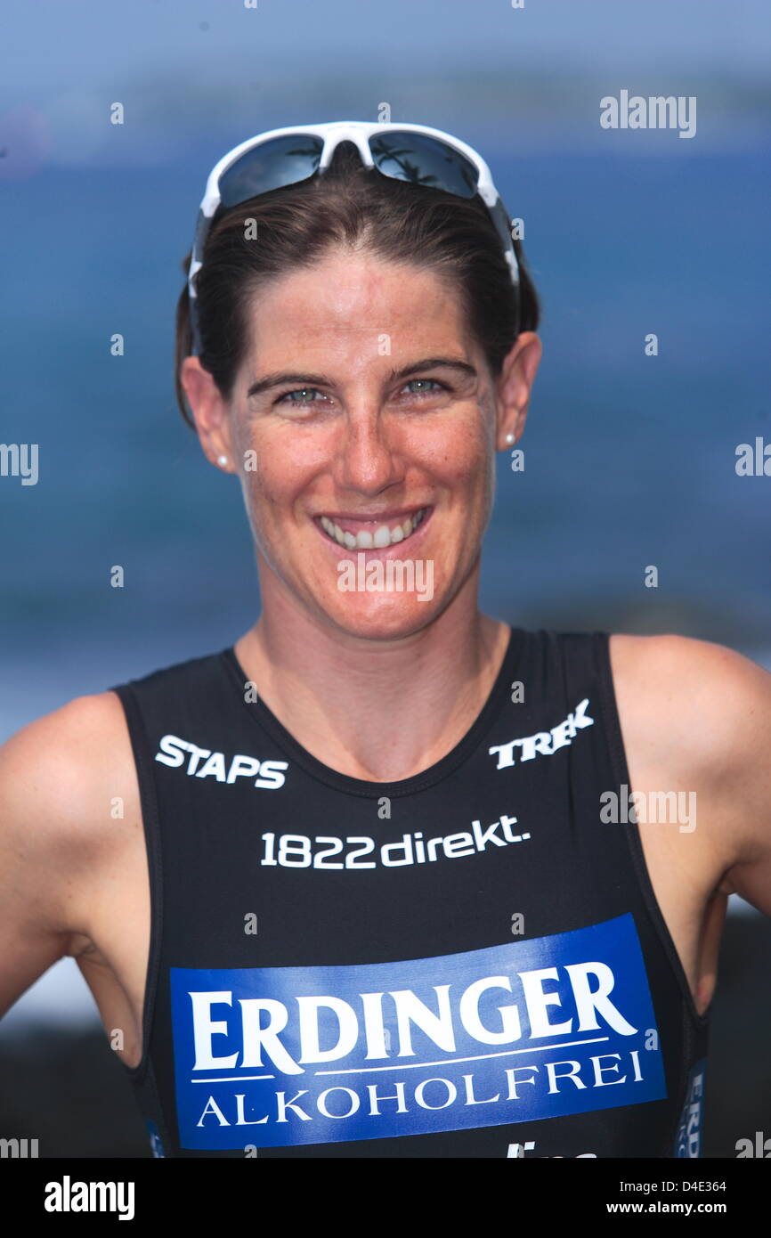 German triathlete Nicole Leder is pictured during her swimming practice ...
