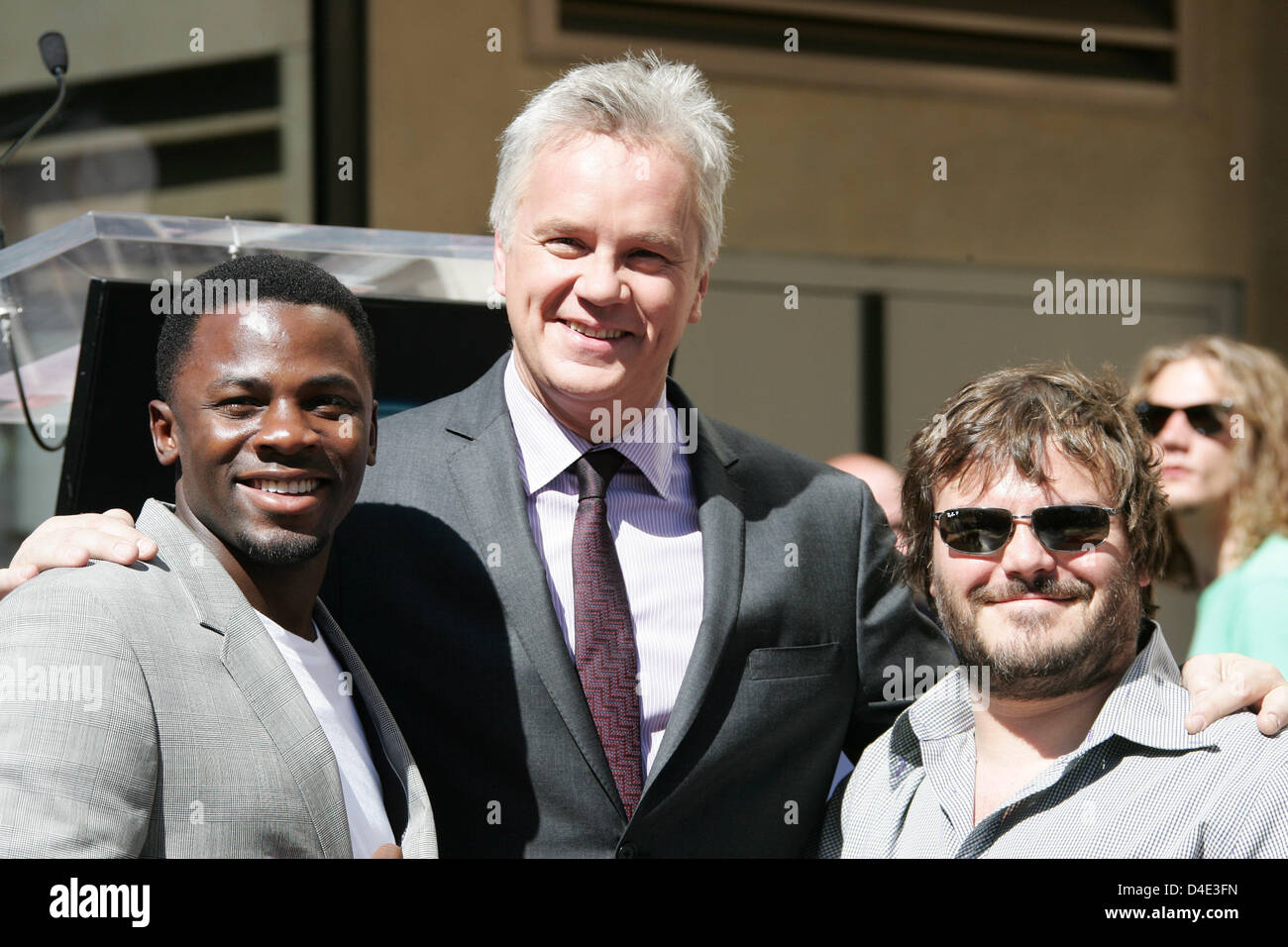 Actors Derek Luke (L-R), Tim Robbins and Jack Black pose after Robbins ...