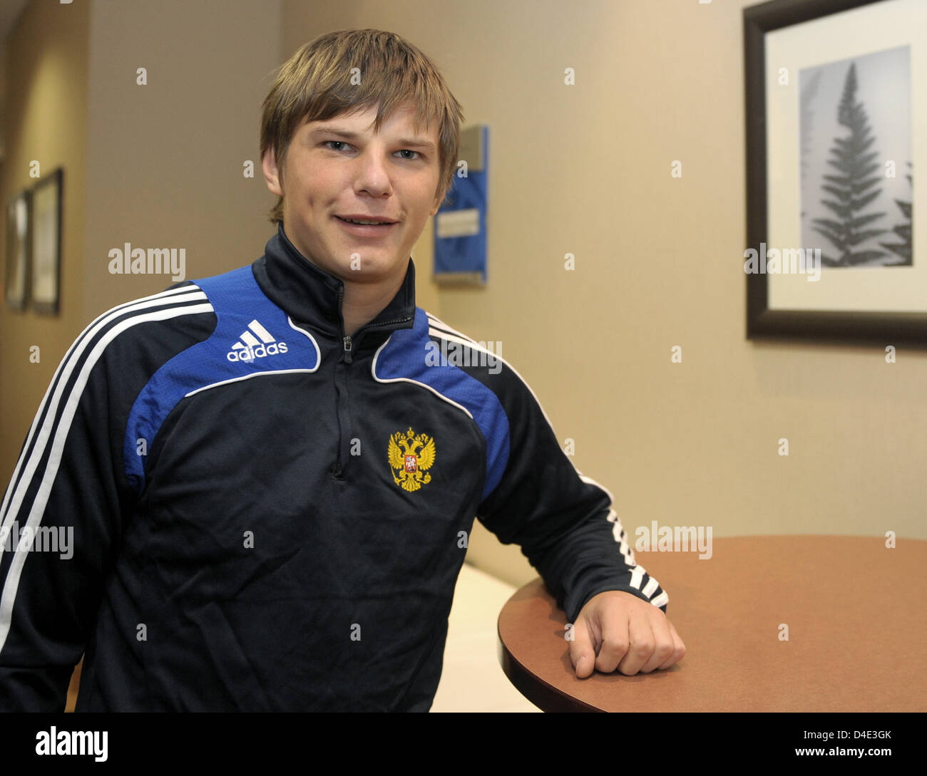 Russian national soccer player Andrei Arshavin smiles at the team hotel ...