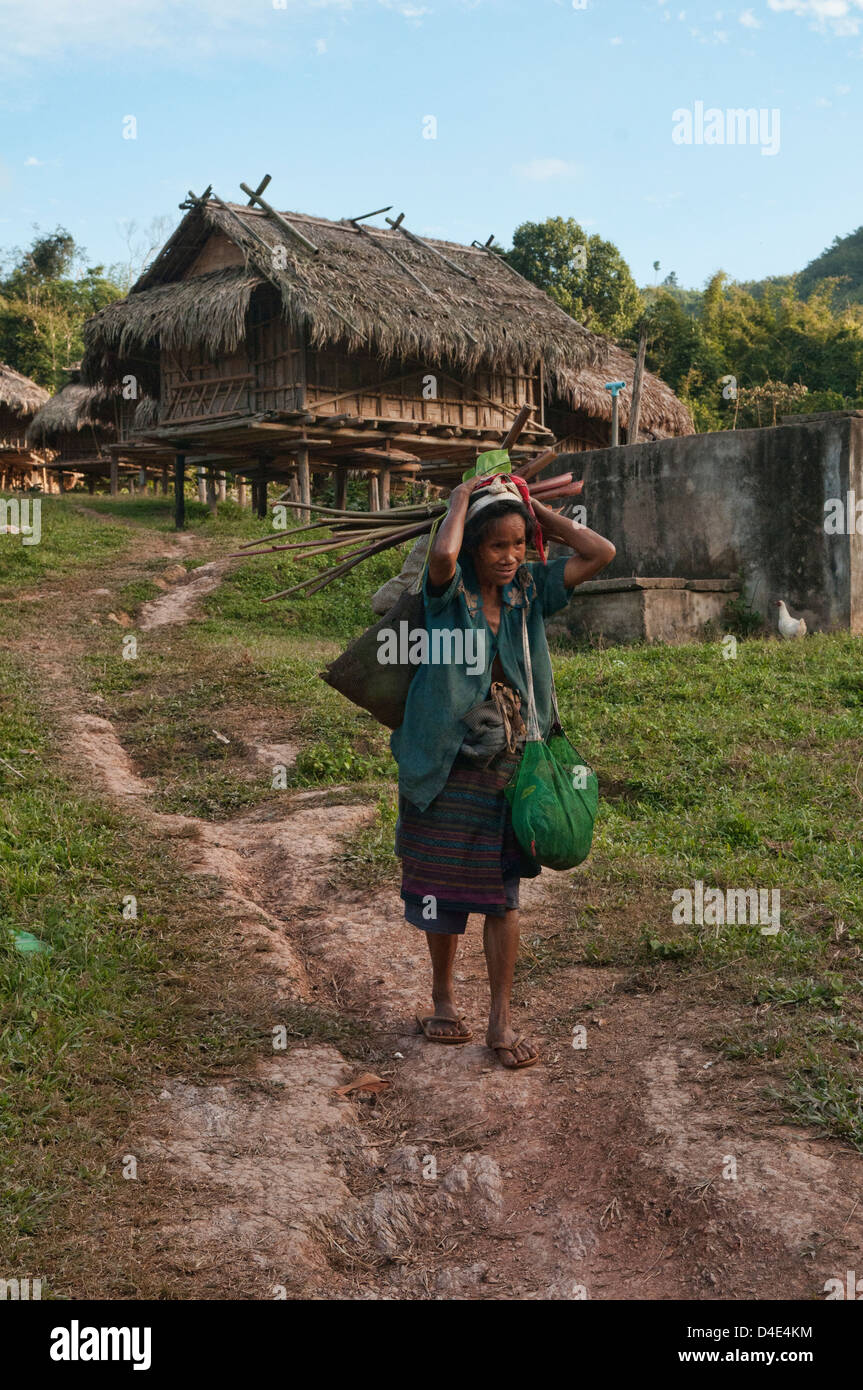 Ethnic Khmu woman carrying wood, Luang Nam Tha, Laos Stock Photo - Alamy