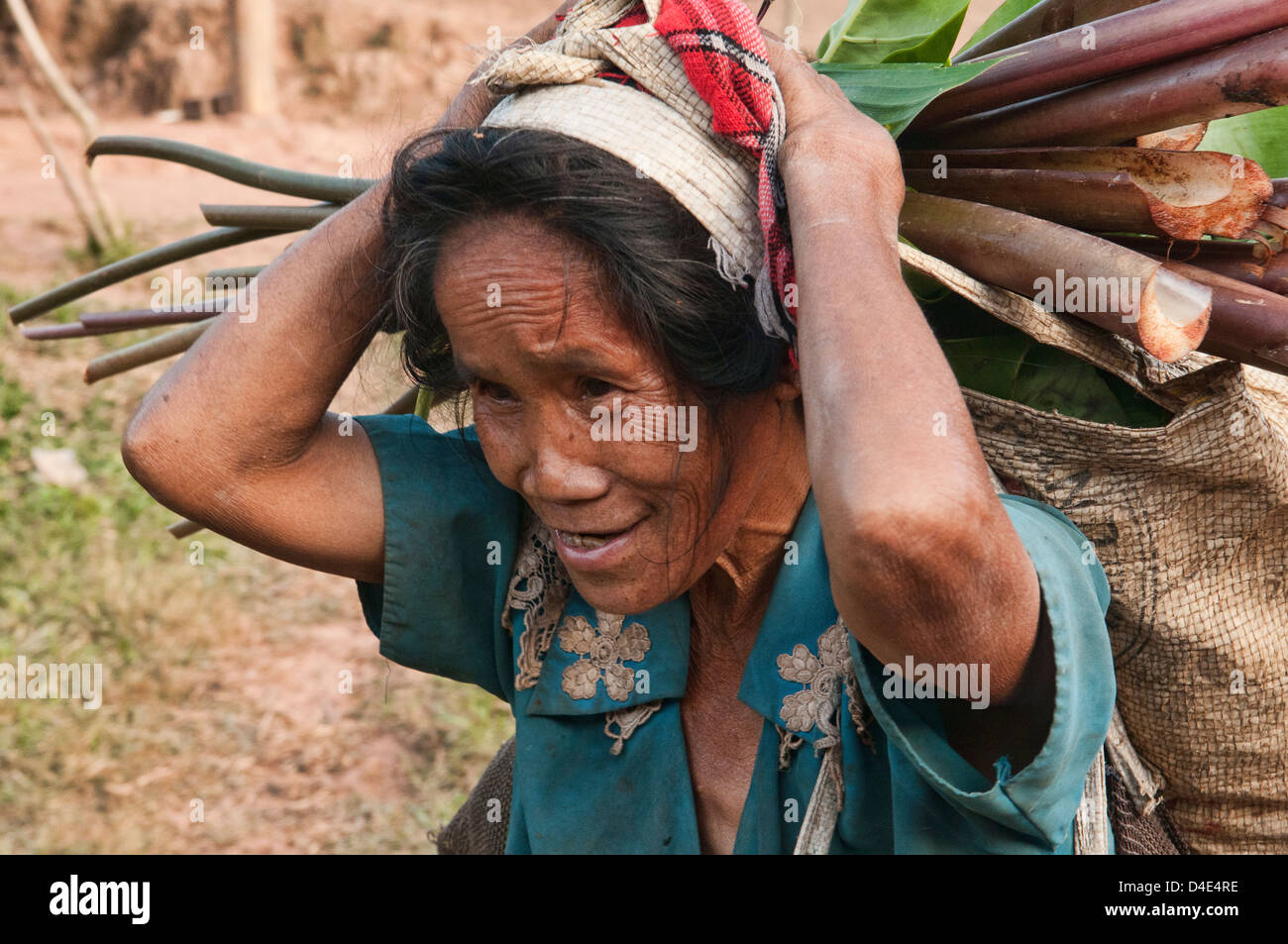 Ethnic Khmu woman carrying wood, Luang Nam Tha, Laos Stock Photo - Alamy