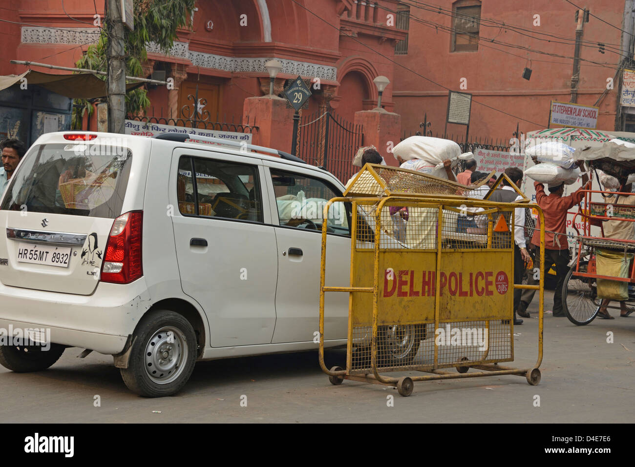 A Delhi Police traffic control stand in the middle of a main traffic ...