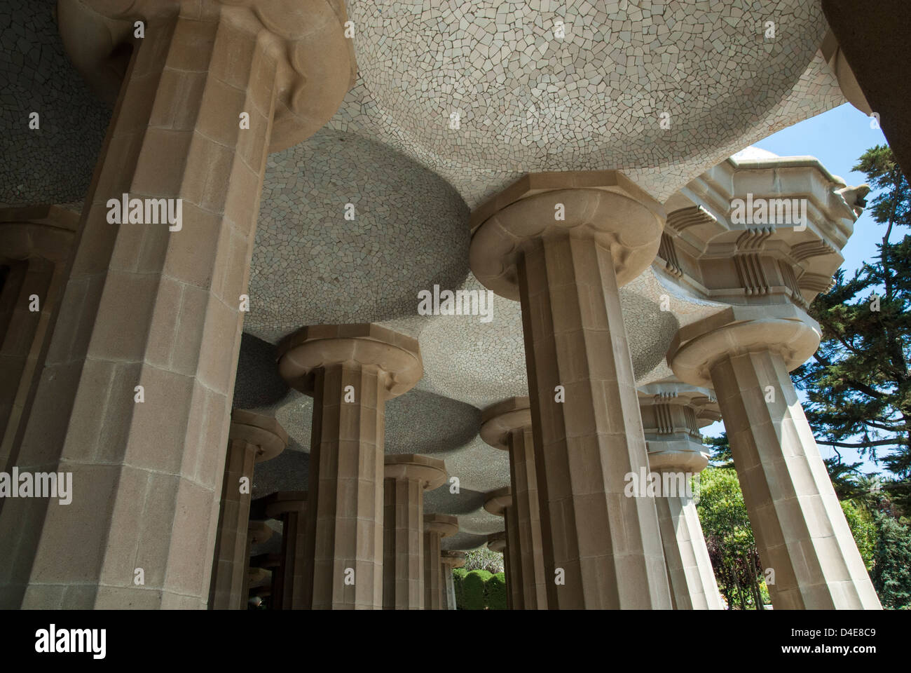 Detail of the columns supporting the terrace at Gaudi's Parc Guell in ...