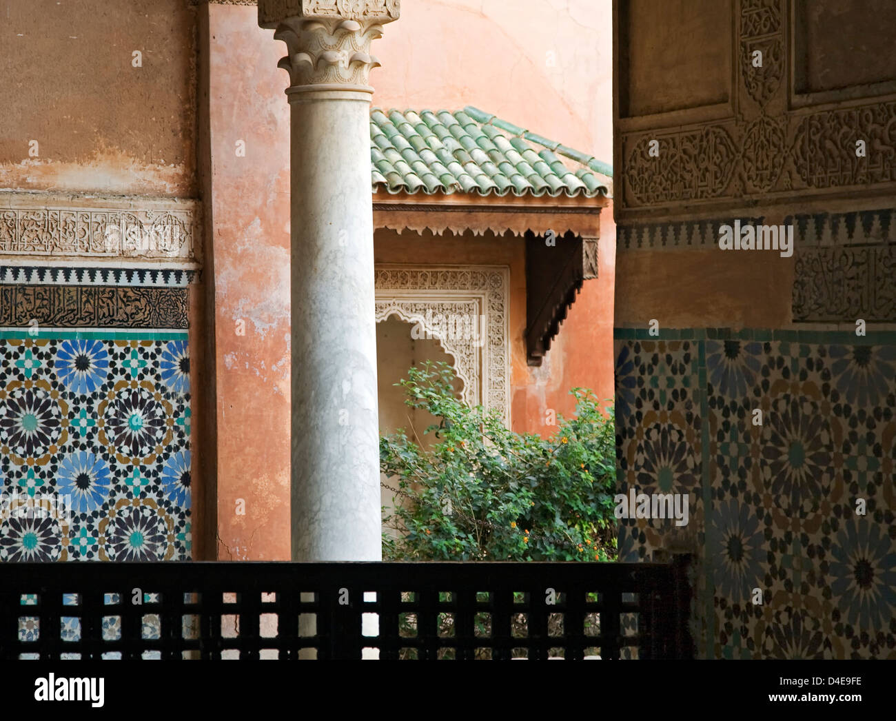 Column, tiled wall and detail of door, Saadian Tombs, Marrakech ...