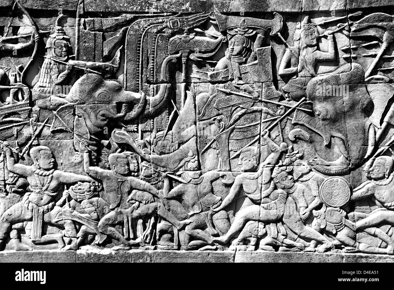 Relief depicting the Ramayana Epic, Bayon Temple, Angkor Thom Stock ...