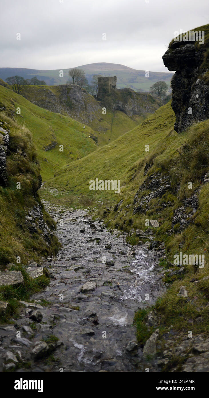 Peveril Castle, taken from Cavedale, Castleton, South Yorkshire Stock ...