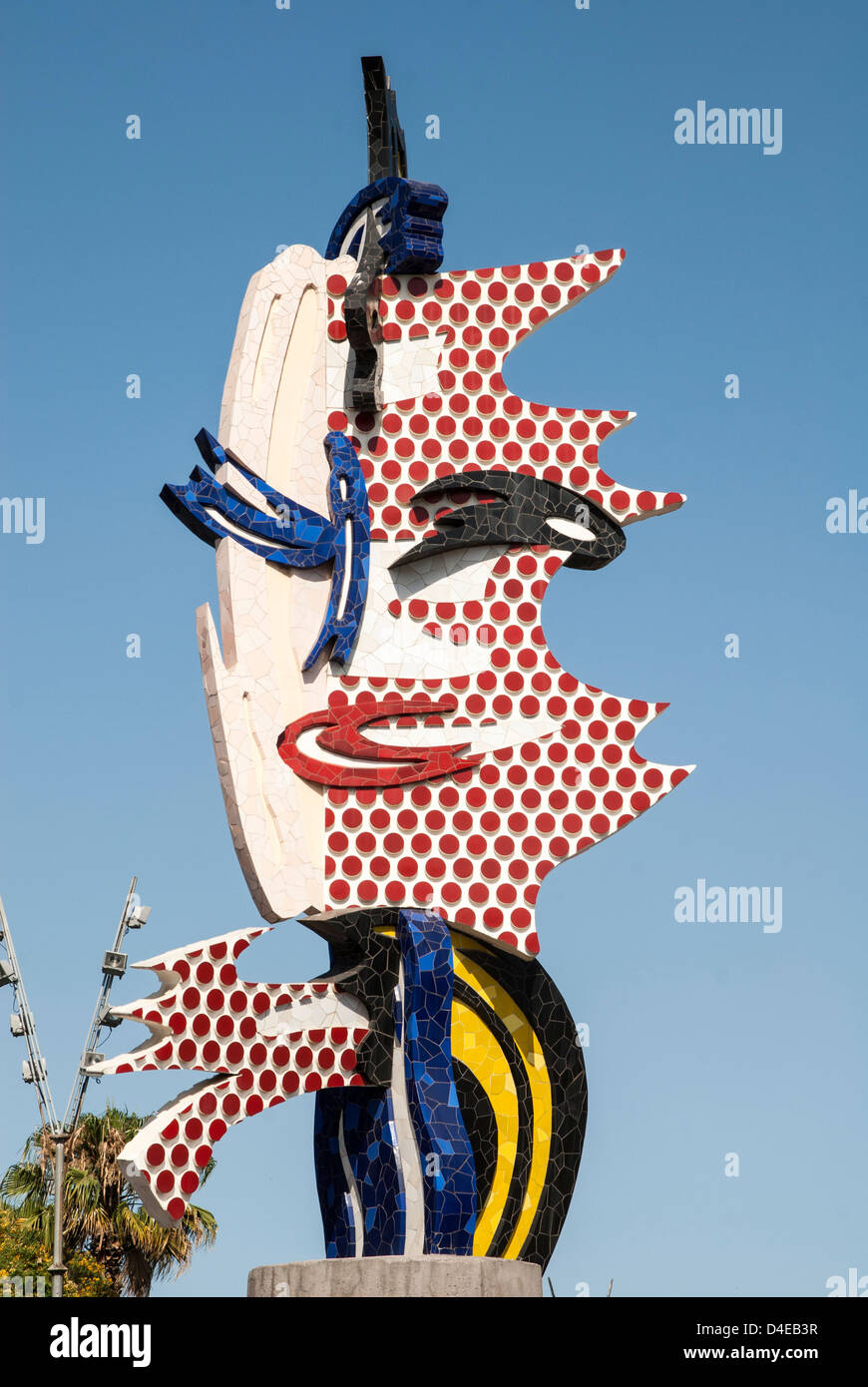 Spain, Catalonia, Barcelona, Roy Lichtenstein sculpture near port Vell ...