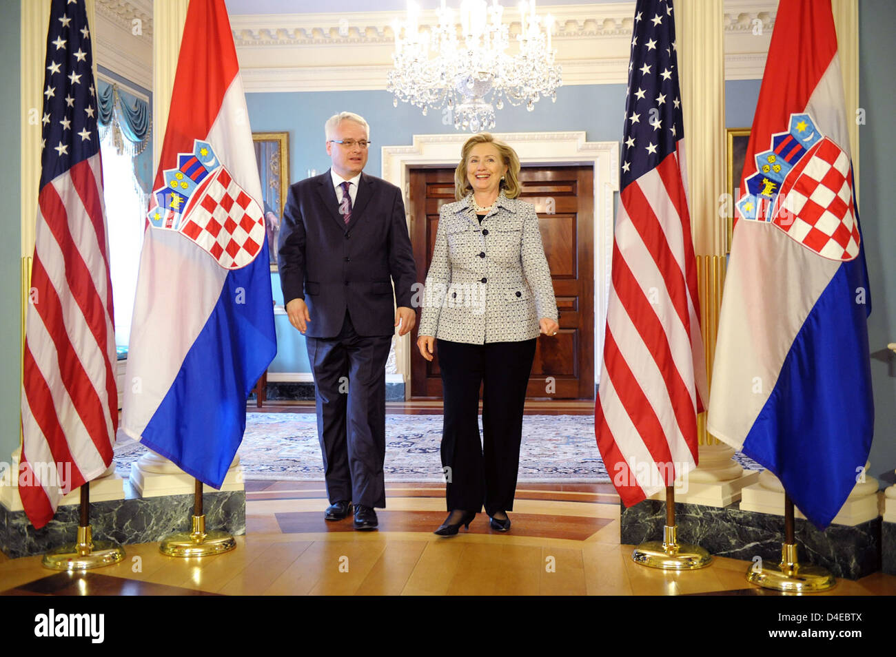 Secretary Clinton and Croatian President Josipovic Enter the Room Stock ...