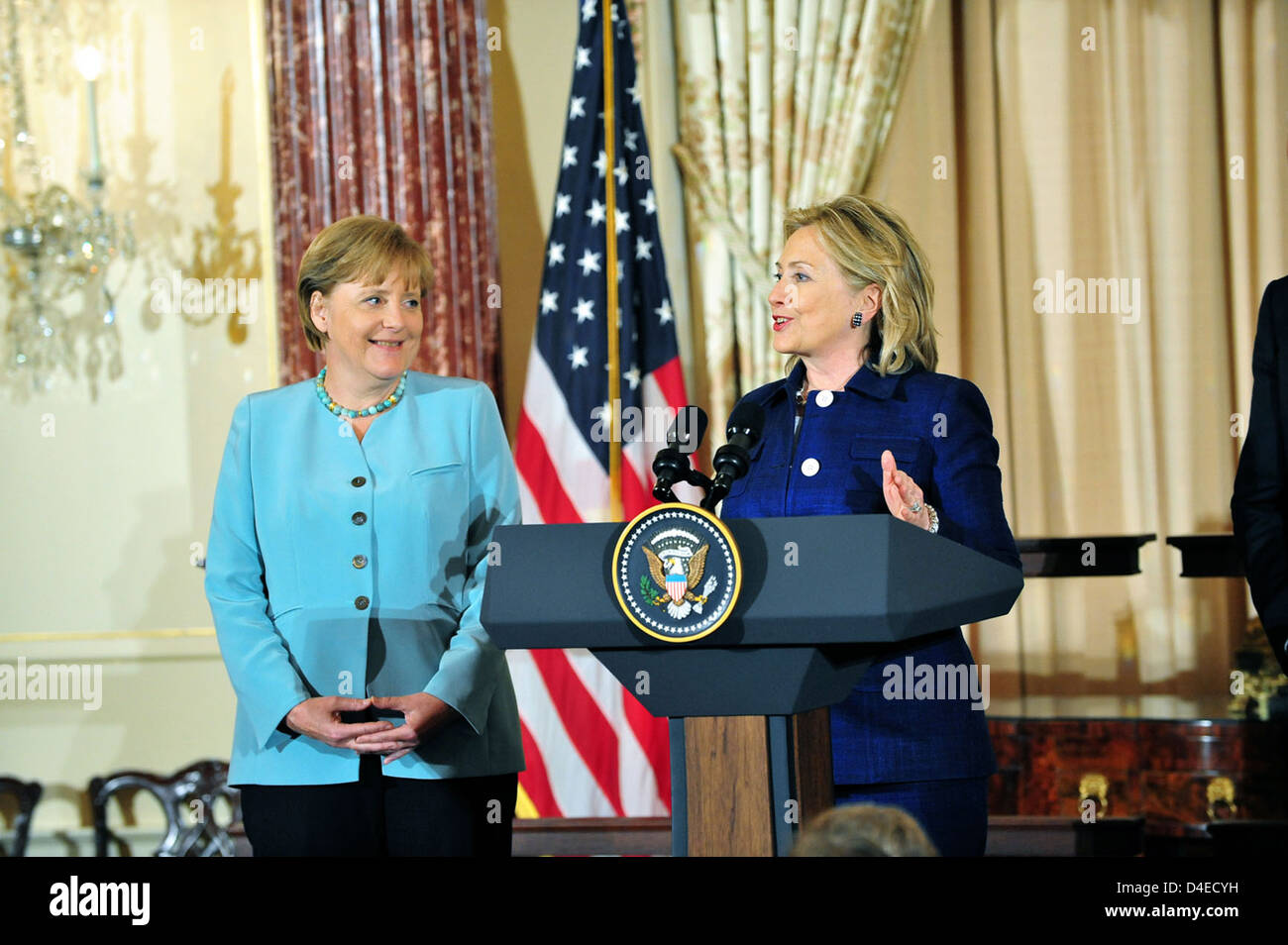 Secretary Clinton Delivers Remarks Stock Photo - Alamy