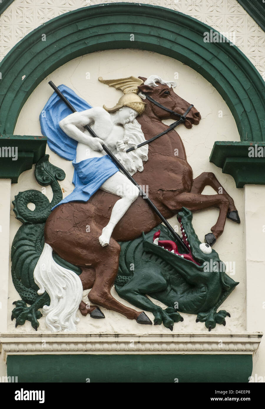Mural of St George and the Dragon, Ashbourne, Derbyshire Stock Photo ...
