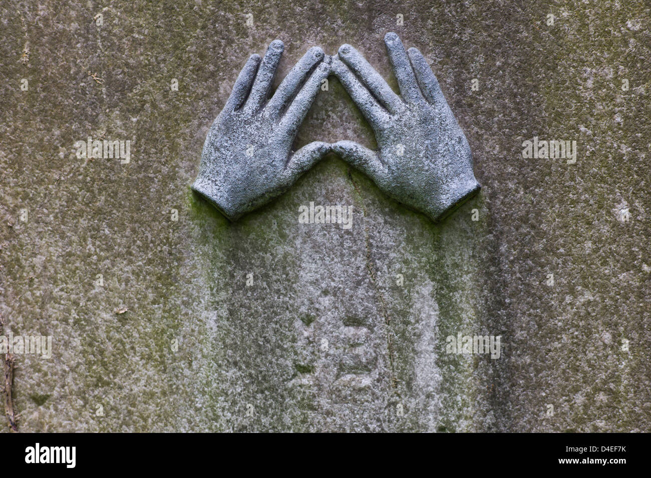 Berlin, Germany, the blessing hands on a grave of the Jewish Cemetery ...