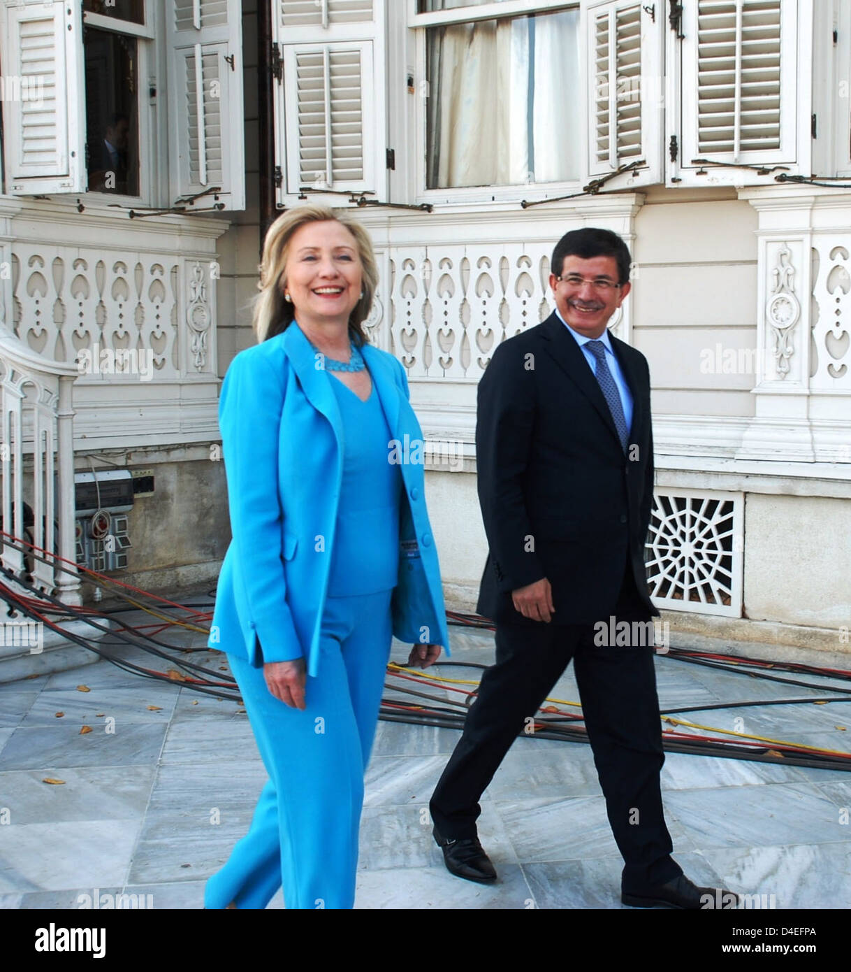 Secretary Clinton and Turkish Foreign Minister Davutoglu Walk Stock ...
