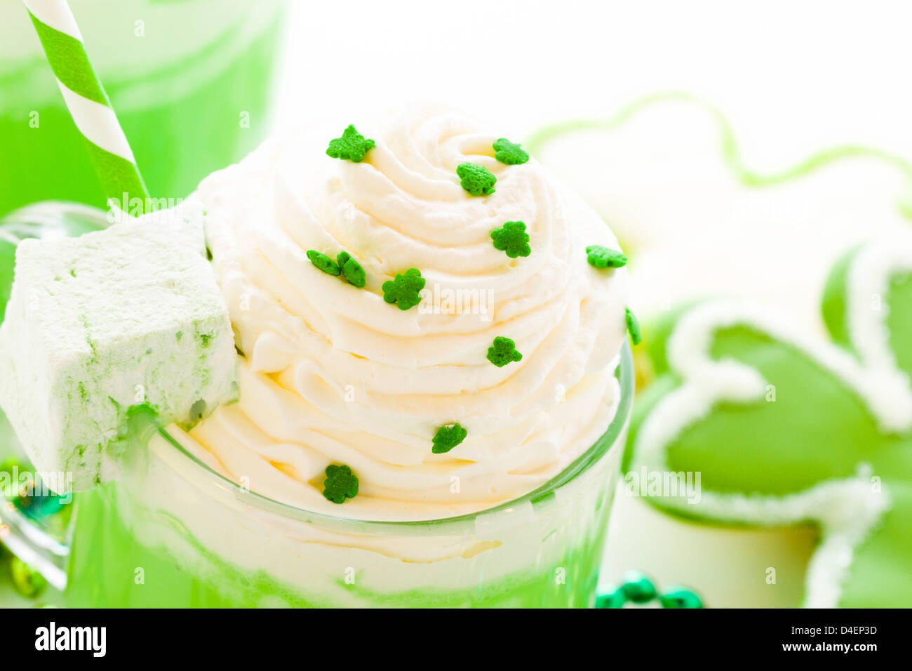 Green hot chocolate with marshmallow cube for St. Patrics Day Stock ...