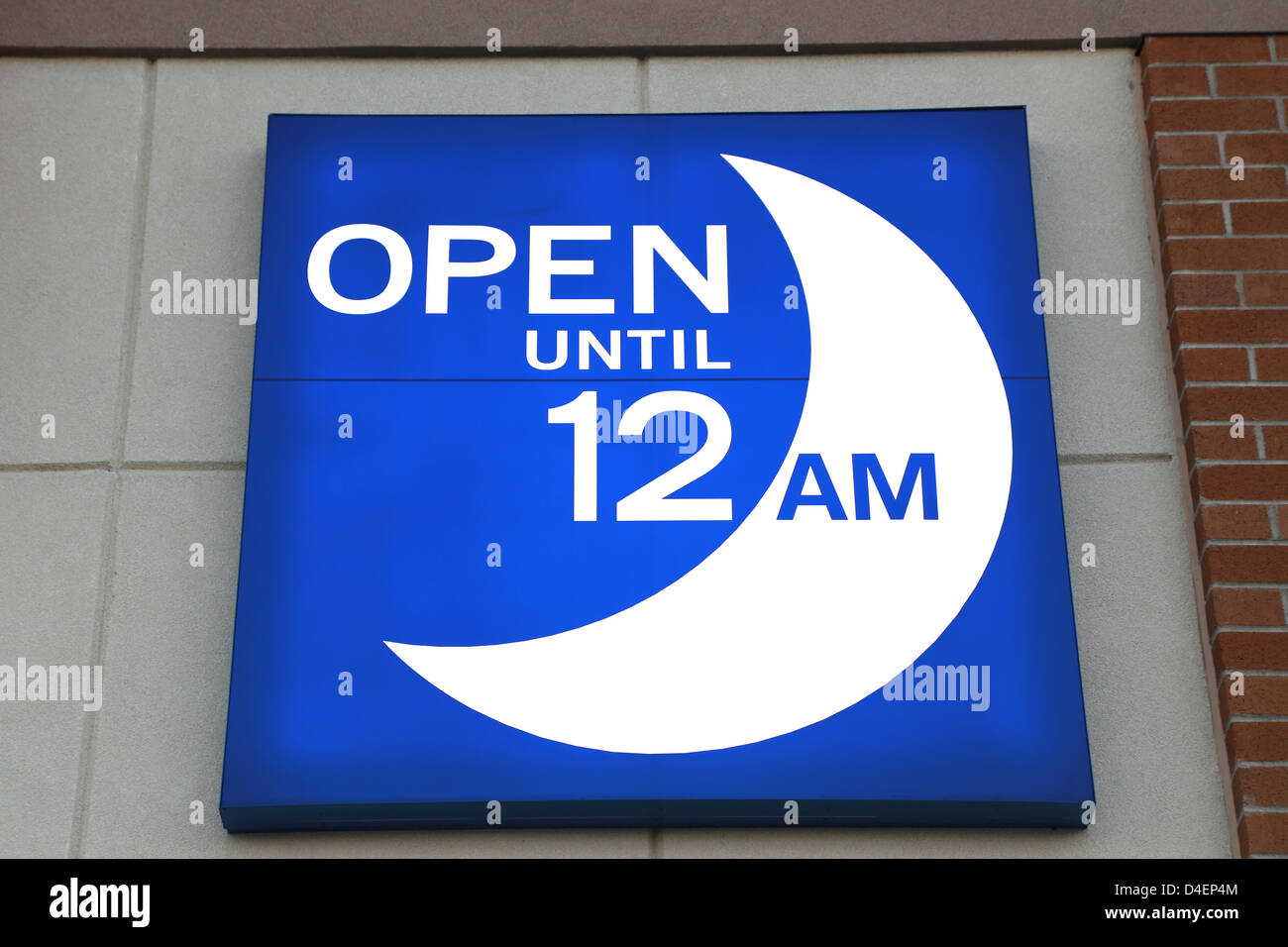 Open Sign on Brick Wall Stock Photo - Alamy