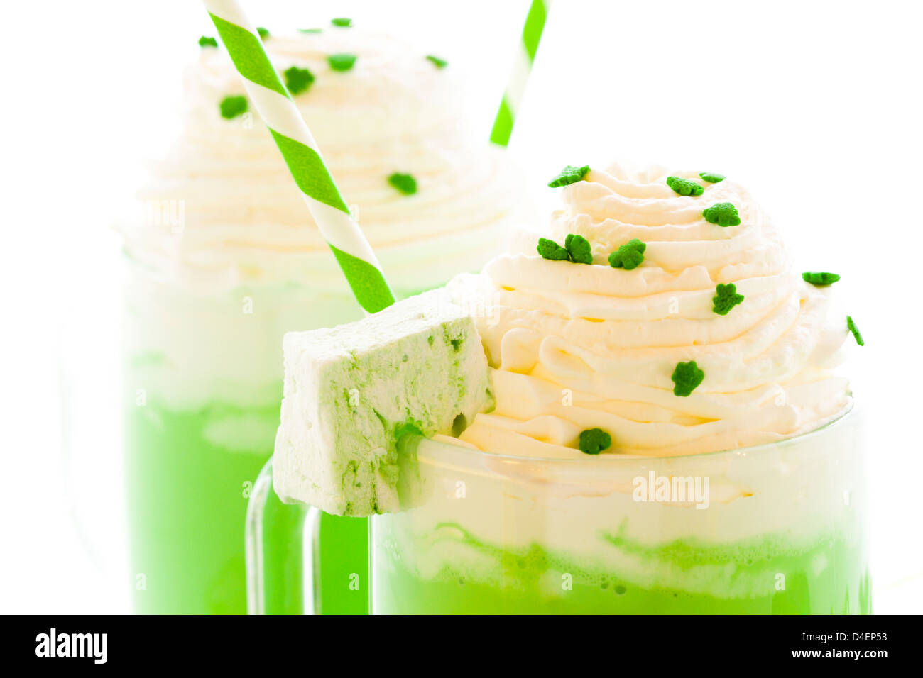Green hot chocolate with marshmallow cube for St. Patrics Day Stock ...