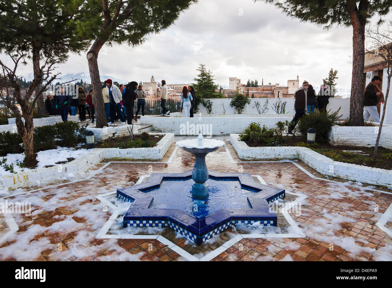 Granada Albayzin mosque snowy Alhambra in background Stock Photo - Alamy