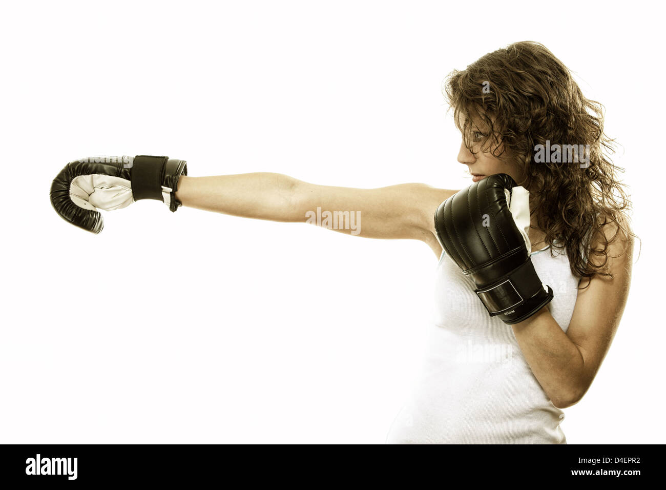 Boxer fit woman boxing - isolated over white background Stock Photo - Alamy