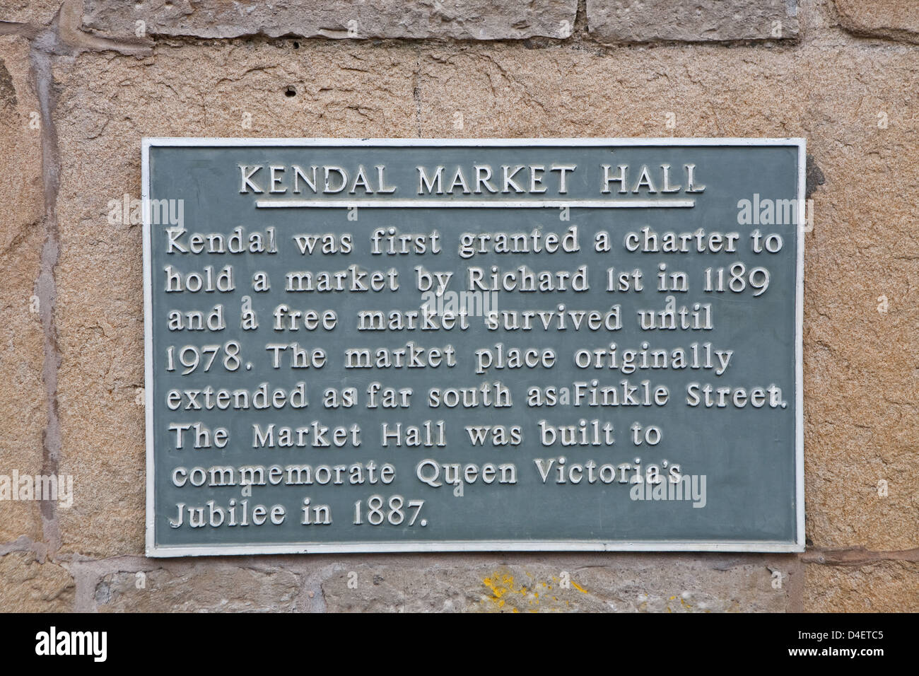 Kendal Market Hall wall sign in Kendal Cumbria Stock Photo - Alamy