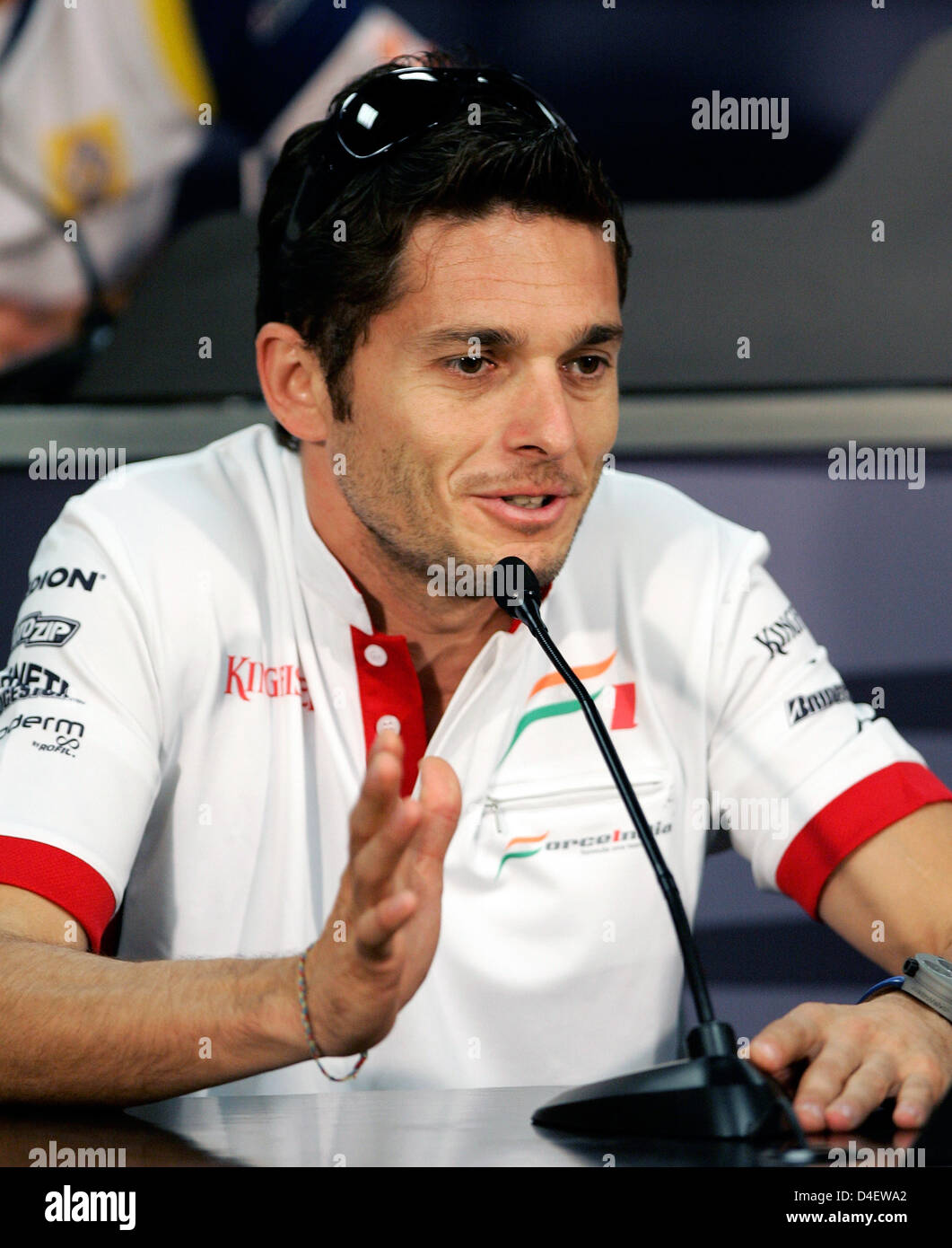 Italian Formula One driver Giancarlo Fisichella of Force India gestures ...