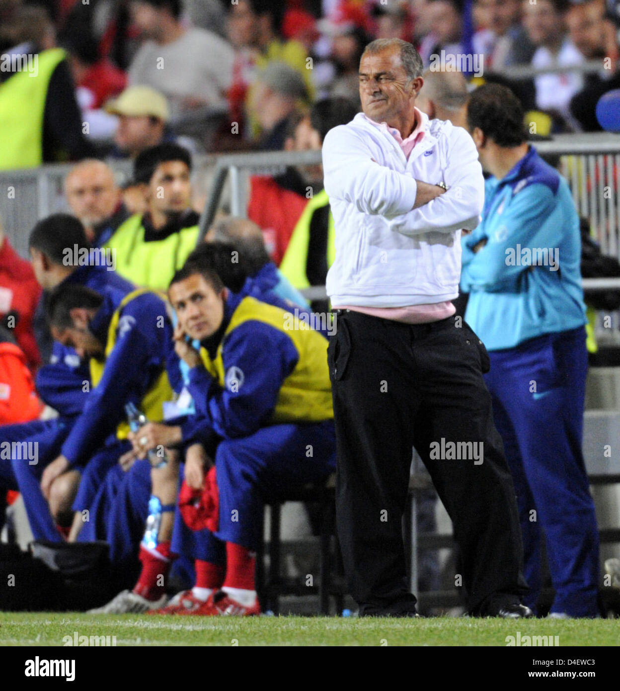 Coach of the Turkish national team Fatih Terim watches his team's ...