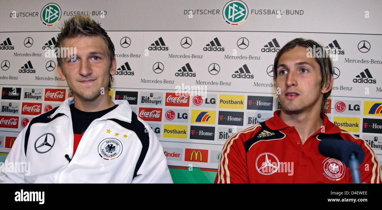 Goalkeeper Rene Adler (R) and Marko Martin of the German national ...