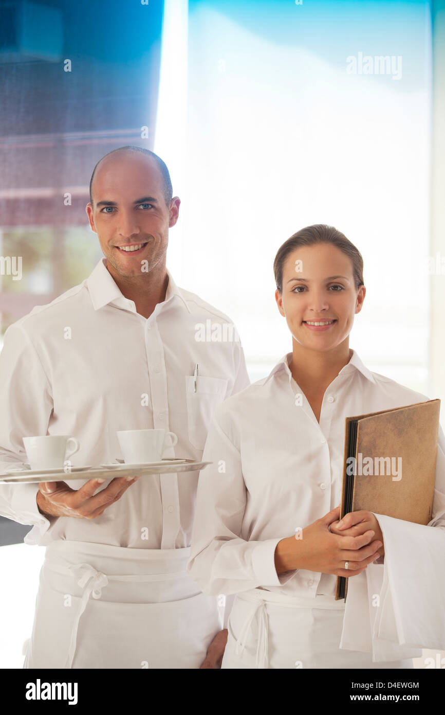 Restaurant woman female waitress server serving working tray hi-res ...