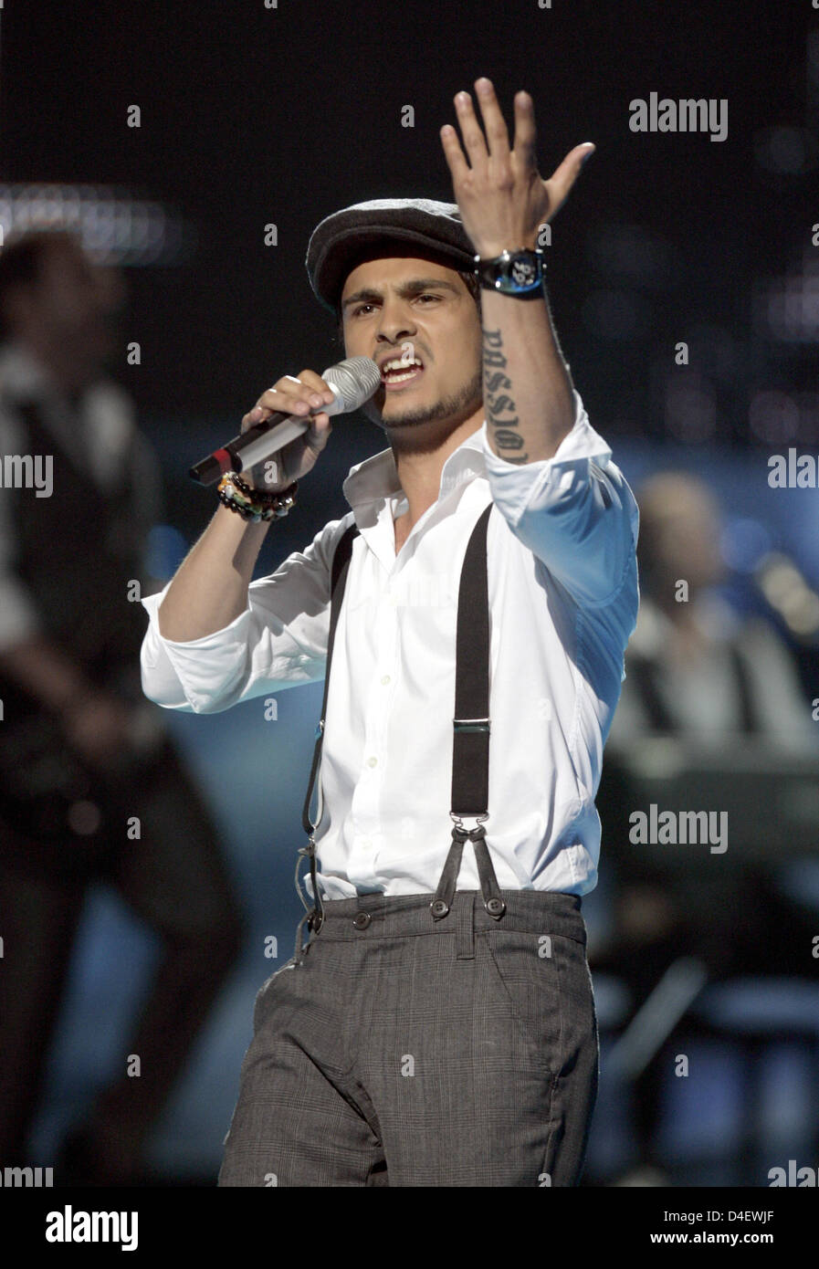 Singer Simon Mathew, who is representing Denmark, performs during the ...