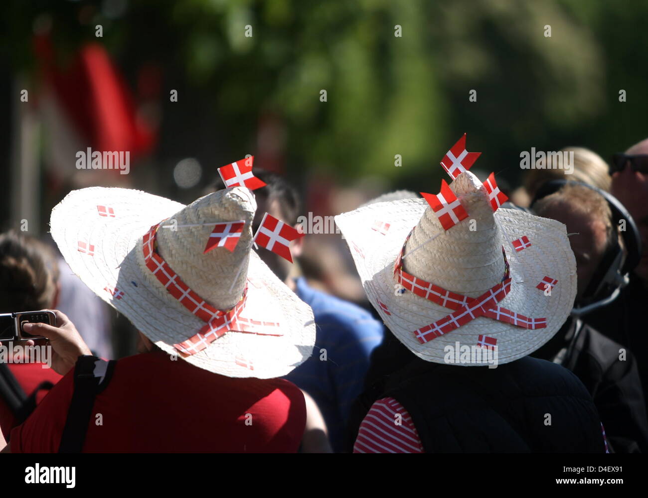 Spectators wearing hats with small Danish flags pictured in Mogeltonder ...