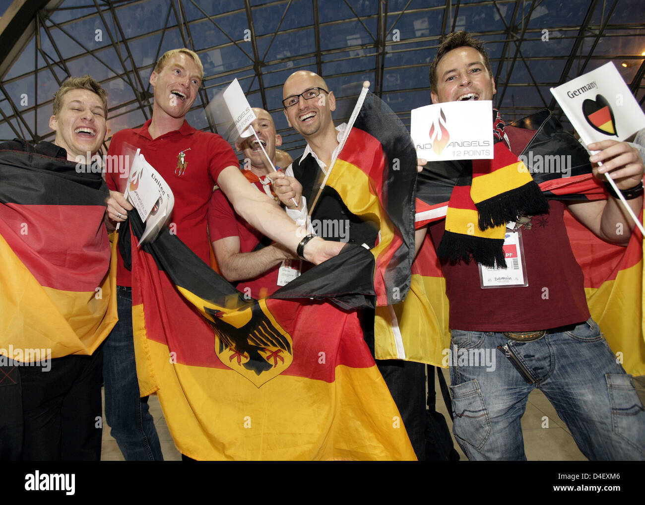 German music fans are pictured before the finale of the Eurovision Song ...