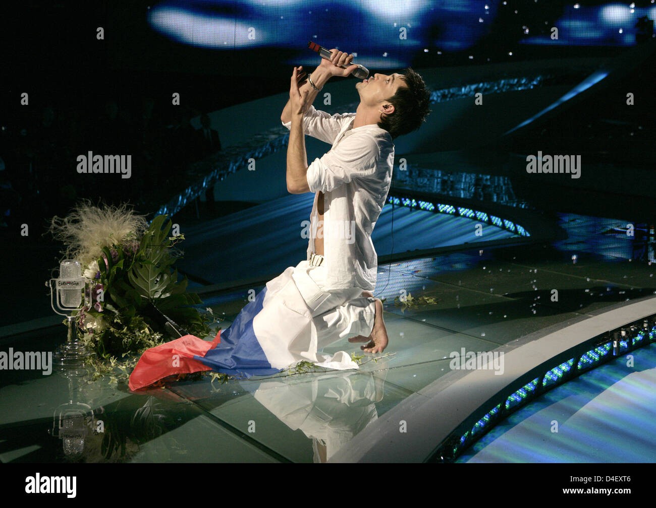 Russian singer Dima Bilan cheers winning the Eurovision Song Contest in ...