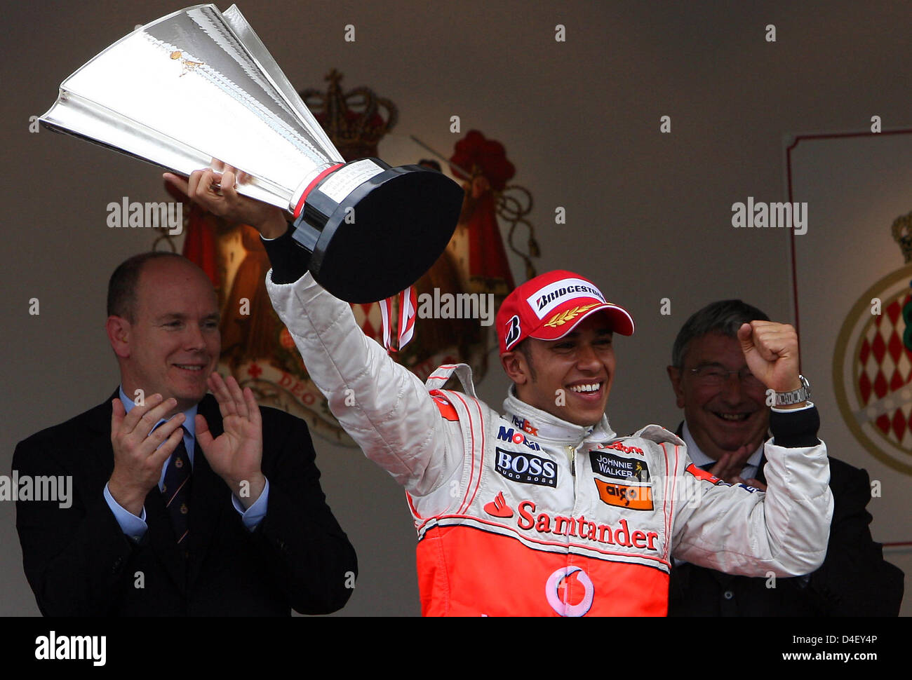 British Formula One driver Lewis Hamilton of McLaren Mercedes ilifts ...