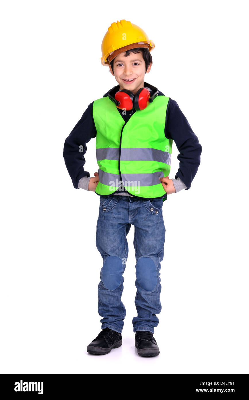 Young boy in construction gear Stock Photo - Alamy