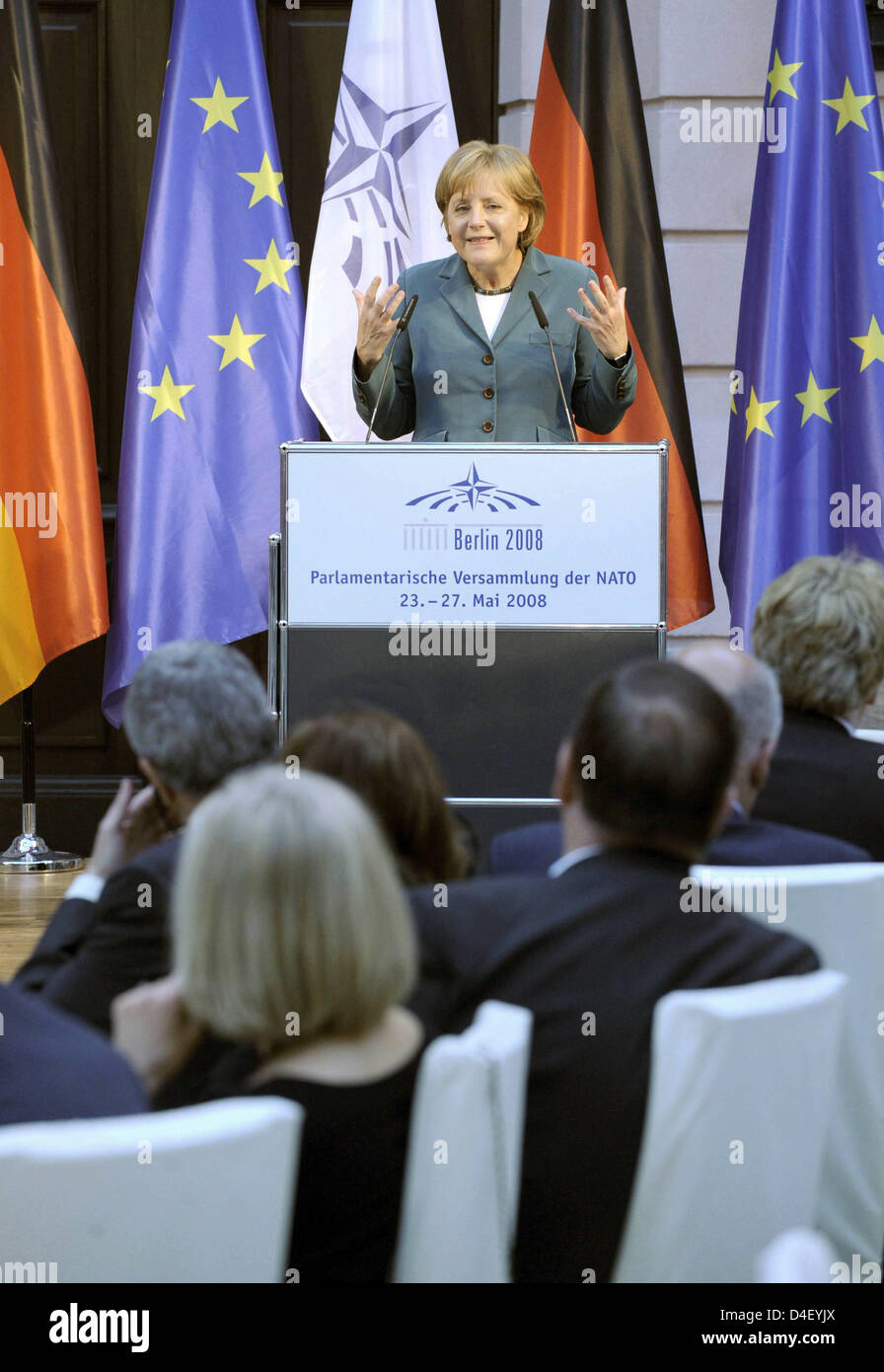 German Chancellor Angela Merkel delivers a speech at the NATO ...