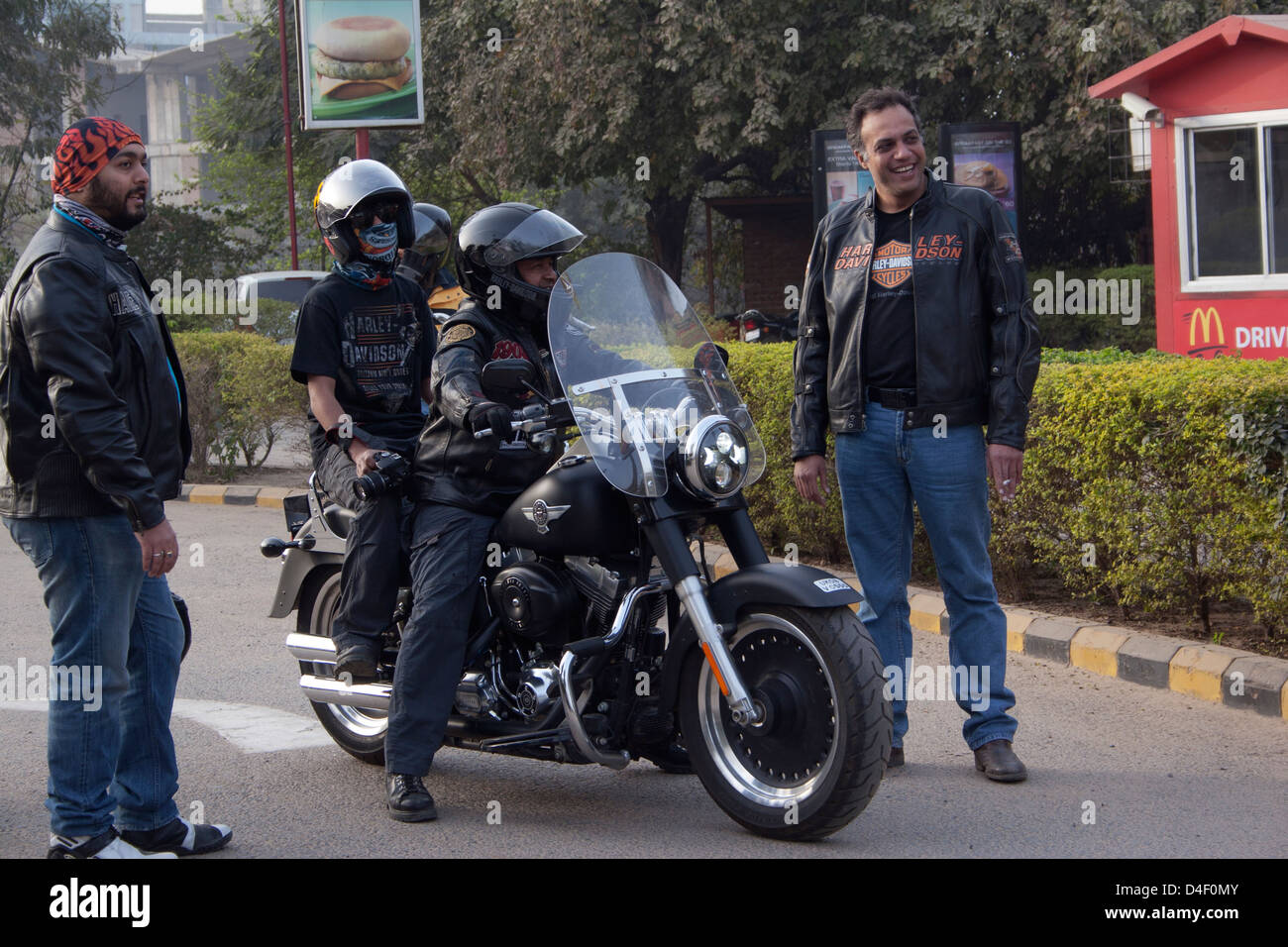 A group of bikers with their motorbikes photographed in India Stock ...