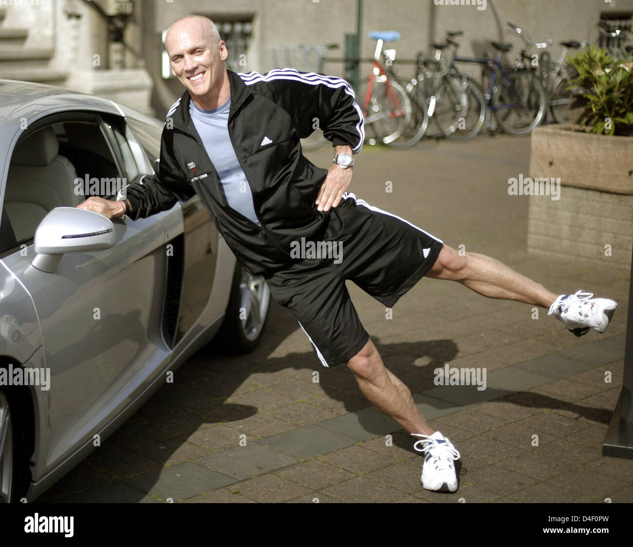 Fitness instructor David Kirsch is pictured during a workout next to a ...