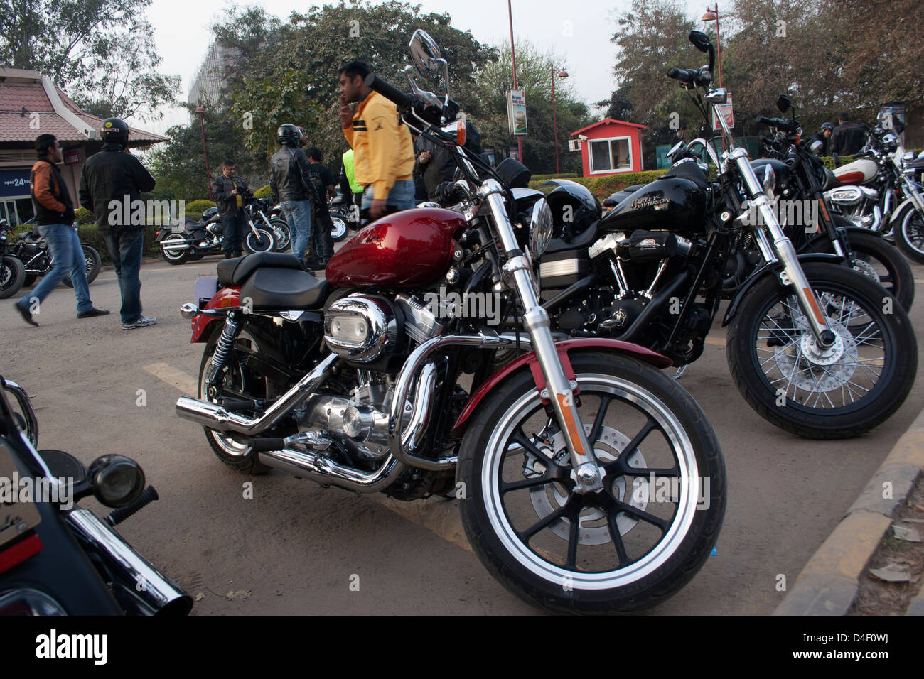 A group of bikers with their motorbikes photographed in India Stock ...
