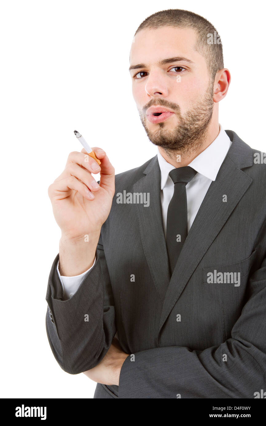 businessman smoking isolated on a white background Stock Photo - Alamy