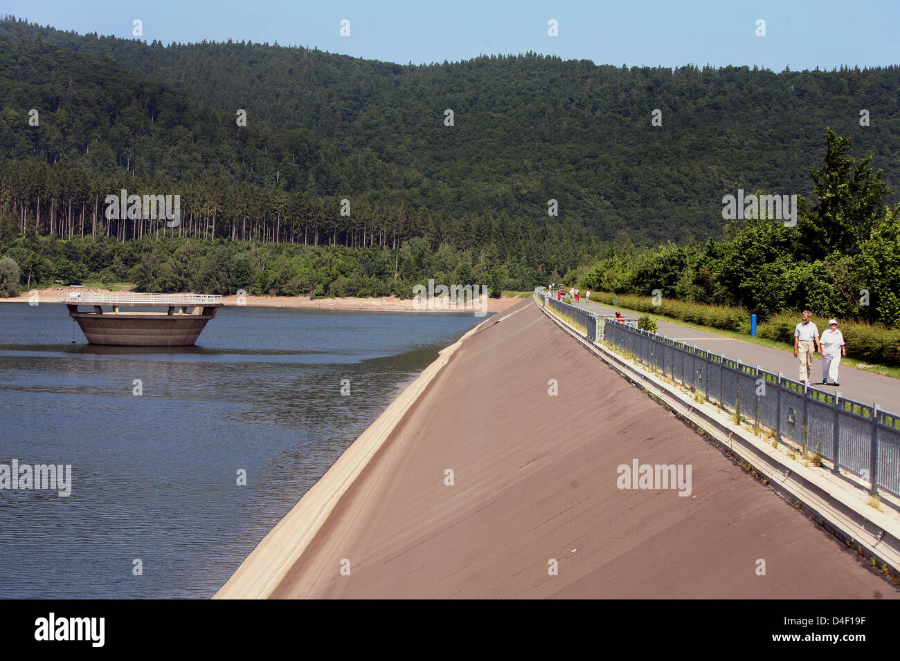 The dam wall of Innerste river dam pictured at mountain range Harz near ...