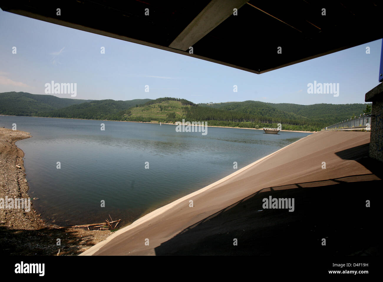 The dam wall of Innerste river dam pictured at mountain range Harz near ...