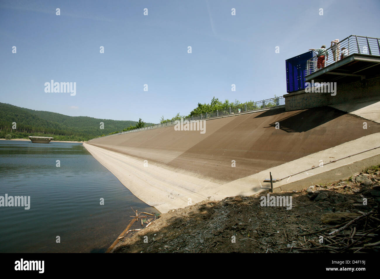 The dam wall of Innerste river dam pictured at mountain range Harz near ...