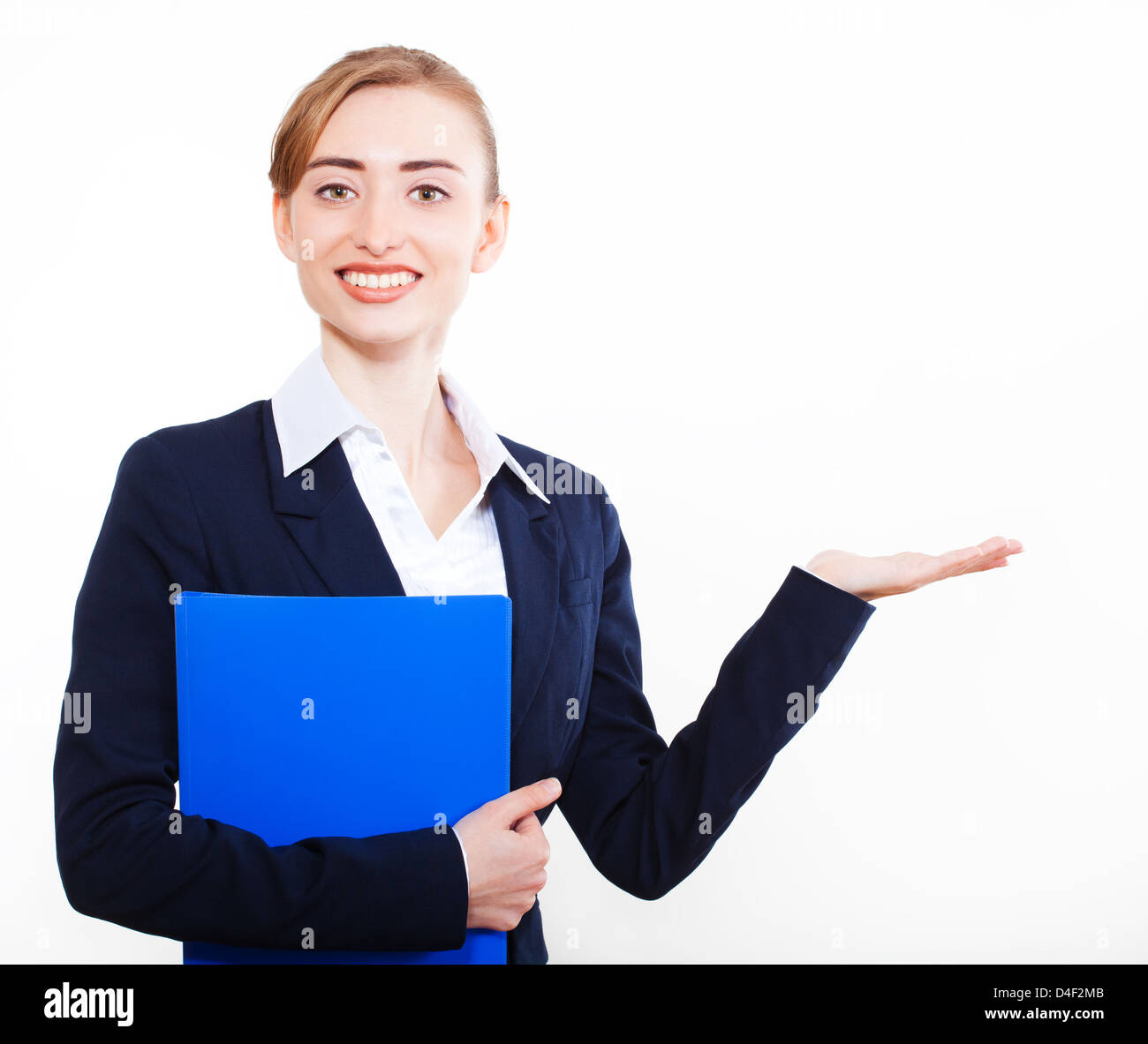 portrait beautiful business woman shows on your advertisement Stock ...