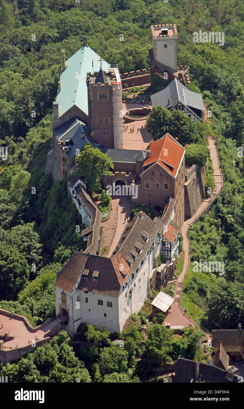 Aerial view on Wartburg castle near Eisenach, Germany, 09 June 2008 ...