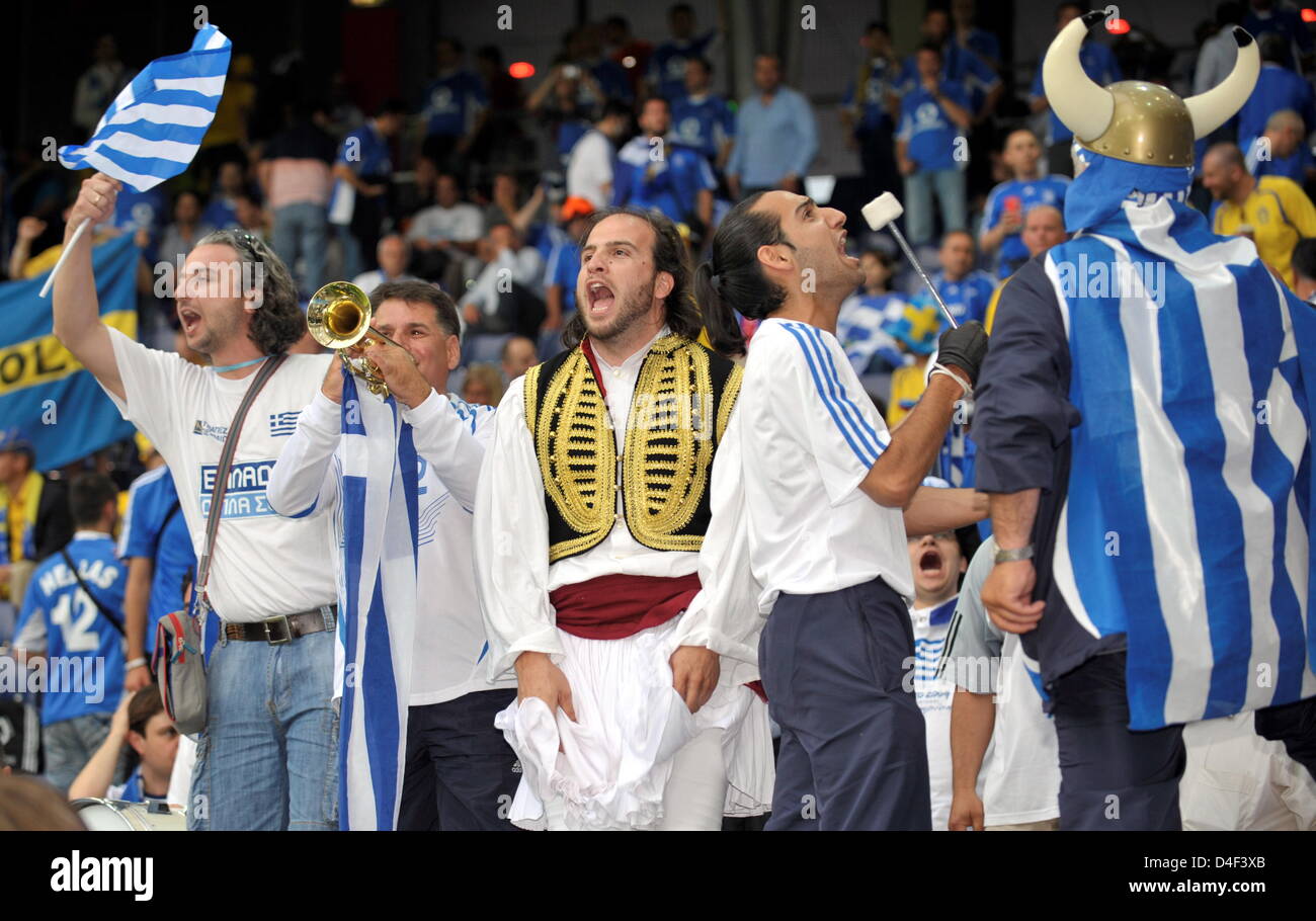 Greek Fans cheer for their team prior to the EURO 2008 preliminary ...