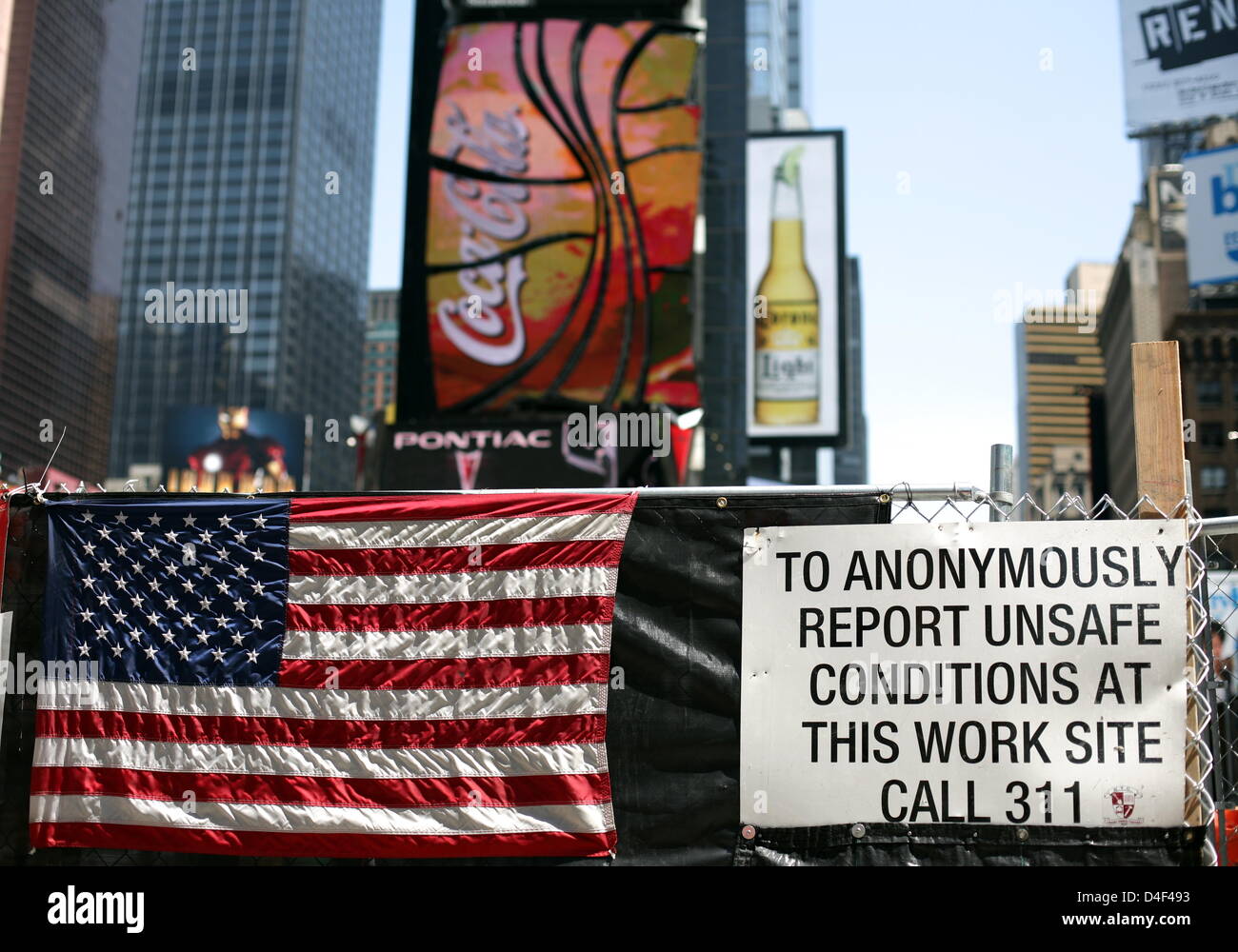 The US flag 'Stars and Stripes' is pictured at a fence at Times Square ...